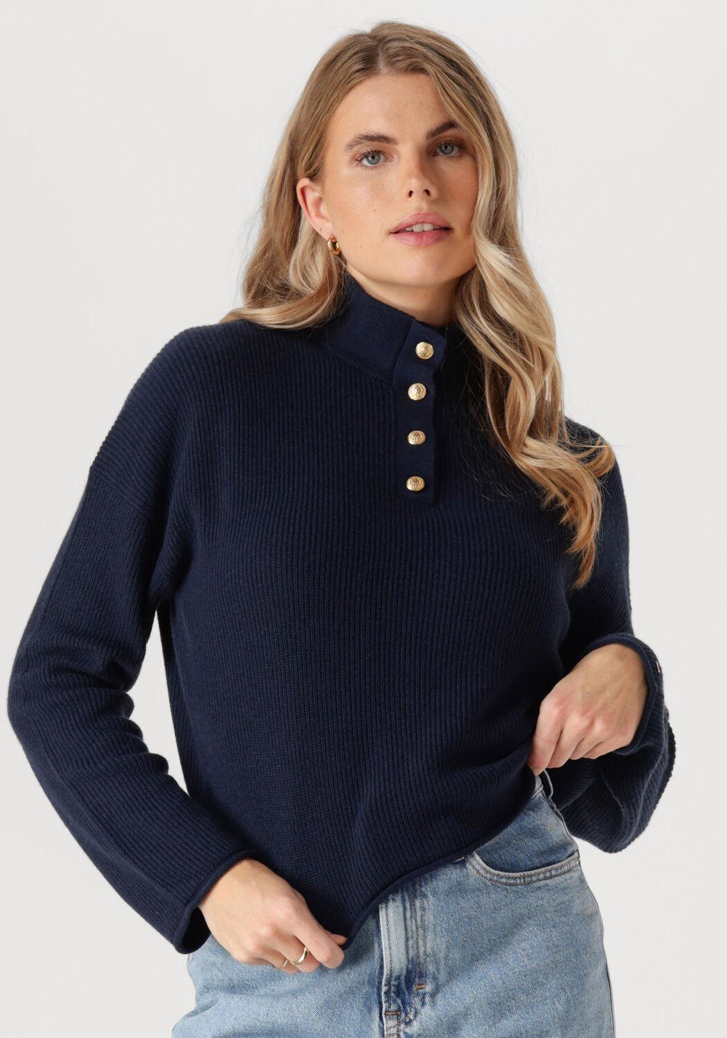 blaue tommy hilfiger pullover gold button polo ls sweater