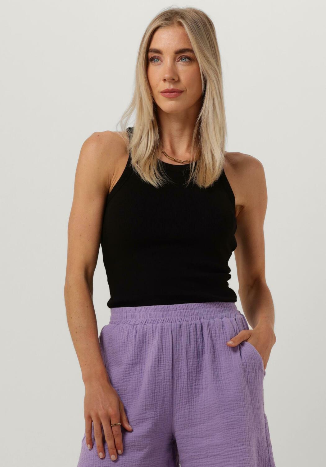Schwarze MINUS Top MALUNA GOTS RIB TOP | Omoda