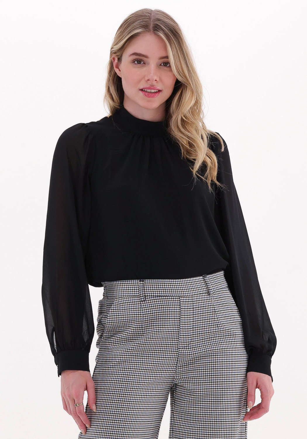 Schwarze OBJECT Blusen MILA L/S HIGH NECK TOP | Omoda